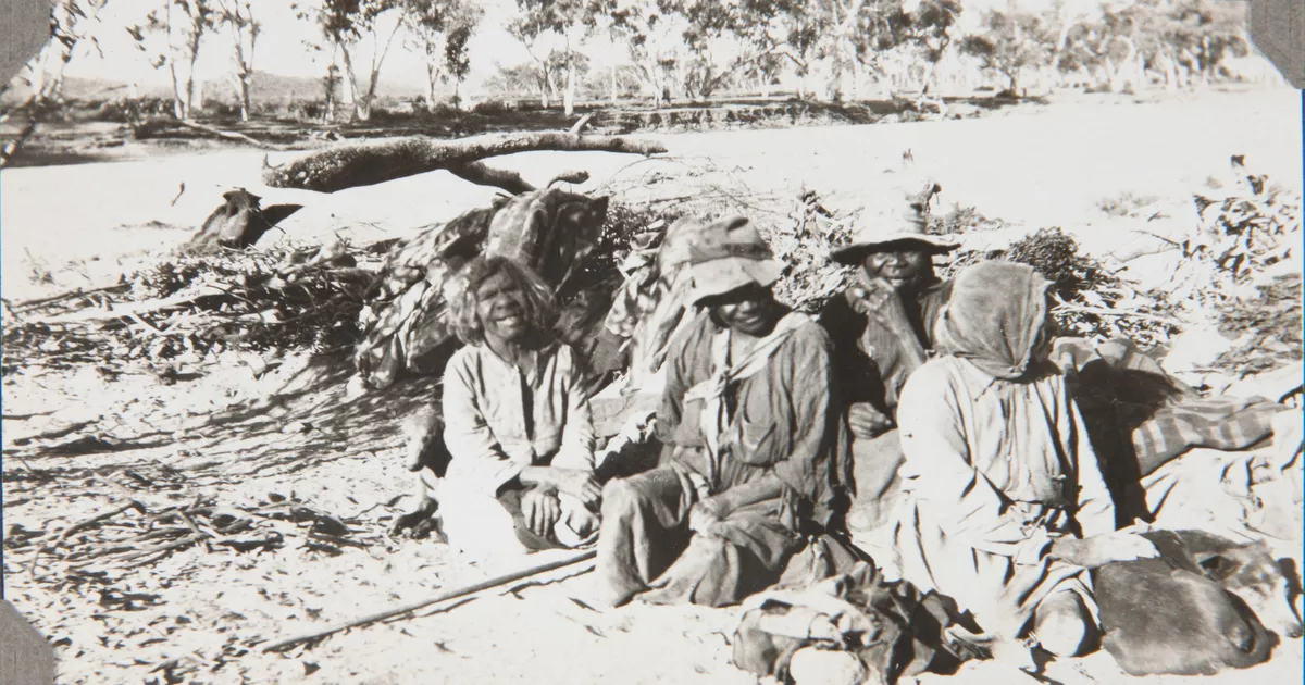 Group of 4 women and dog at campsite - AGSA Collection