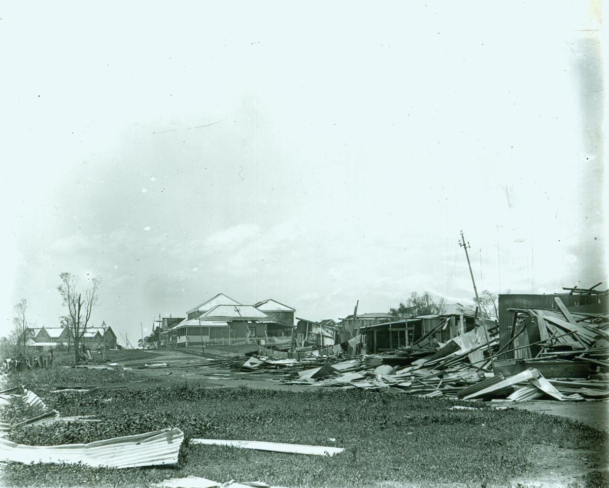 Buildings showing force of cyclone - AGSA Collection