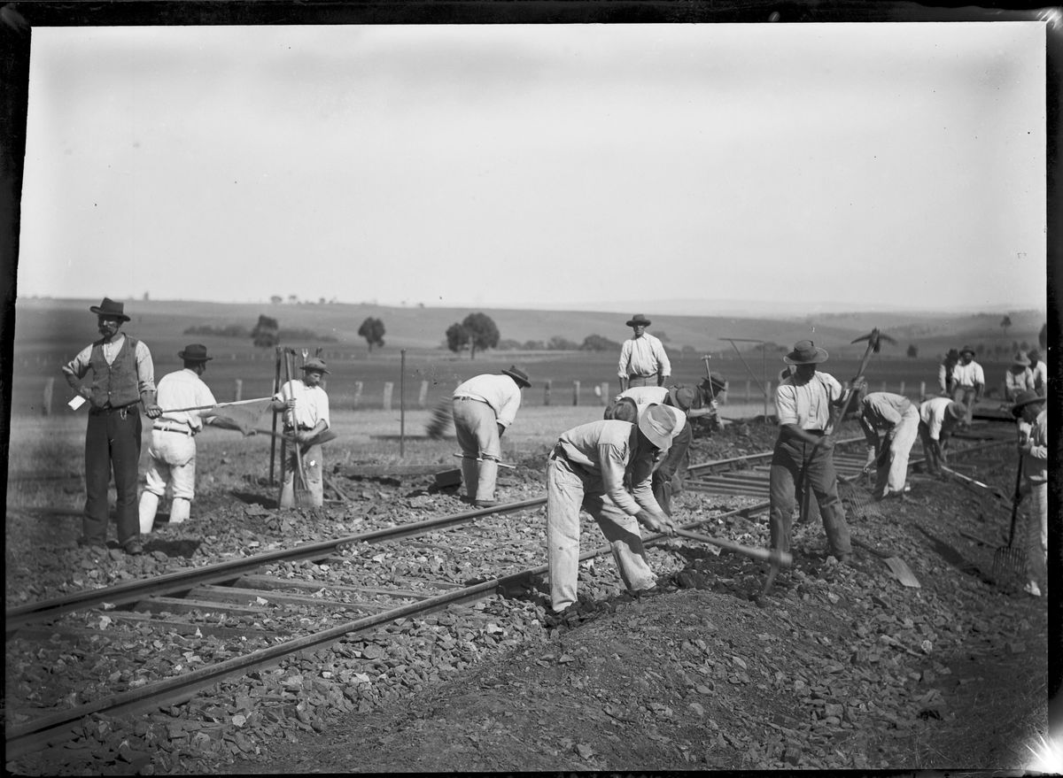 Men labouring on railway line - AGSA Collection