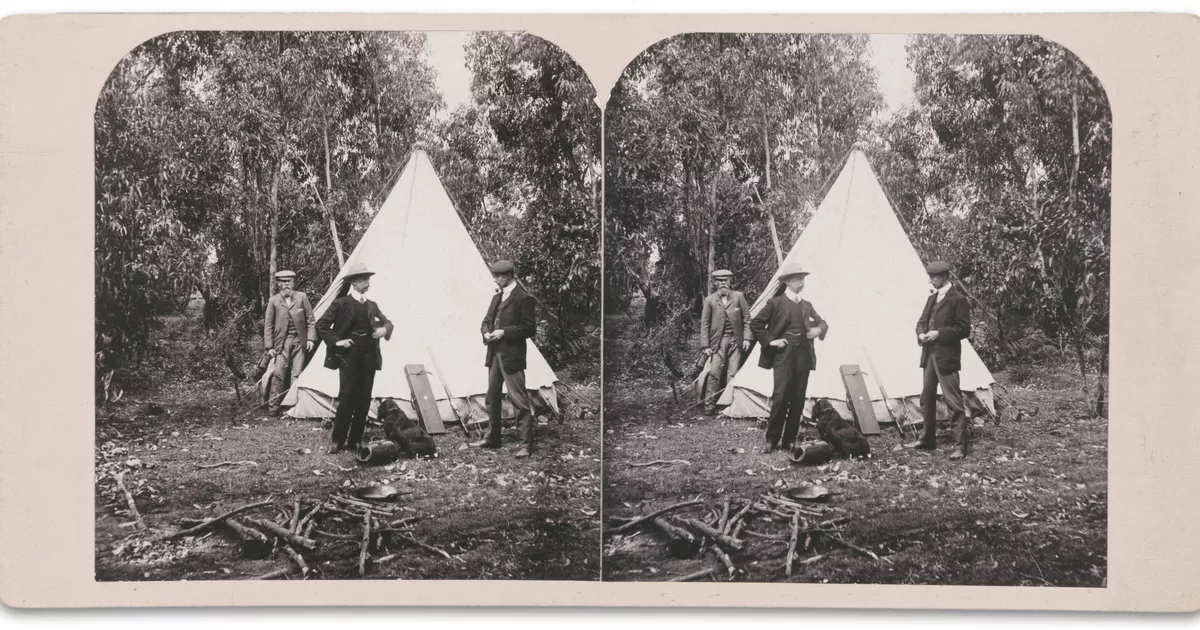 Camping scene with Tilbrook, Lester and Olsen - AGSA Collection
