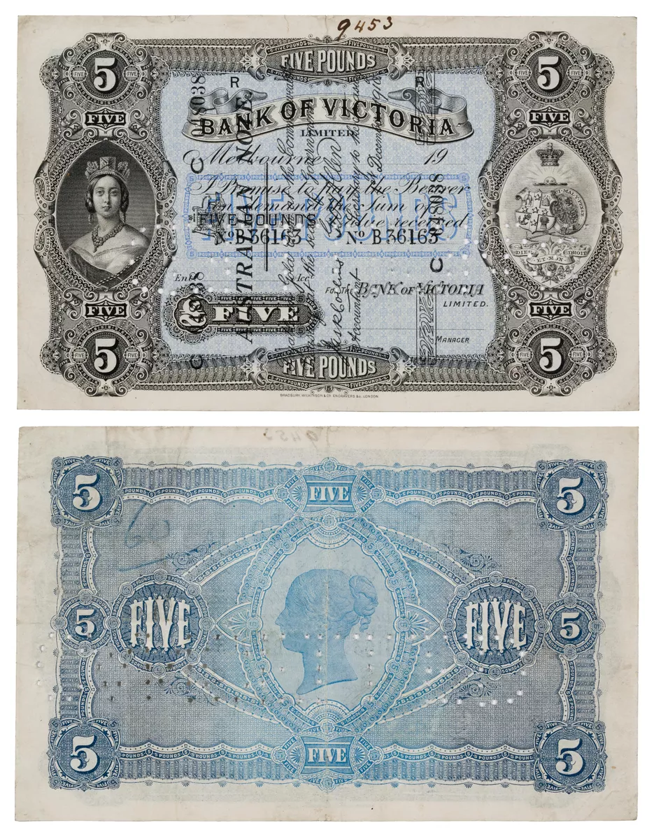 Superscribed Note. Commonwealth of Australia: Bank of Victoria five ...