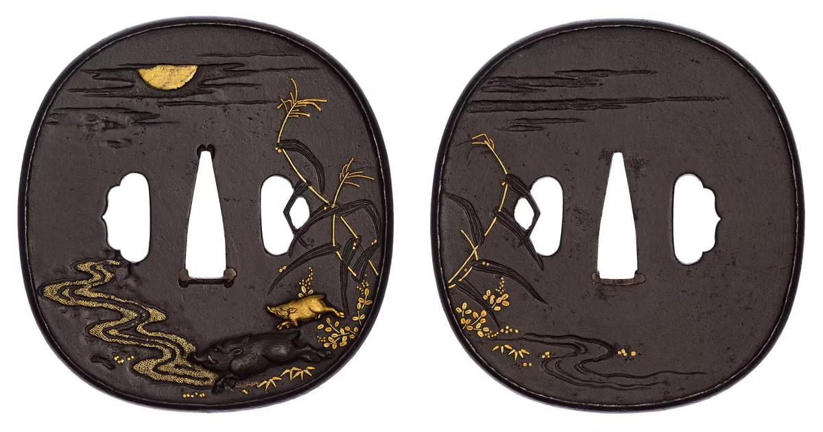 Tsuba, bamboo and stream - AGSA Collection