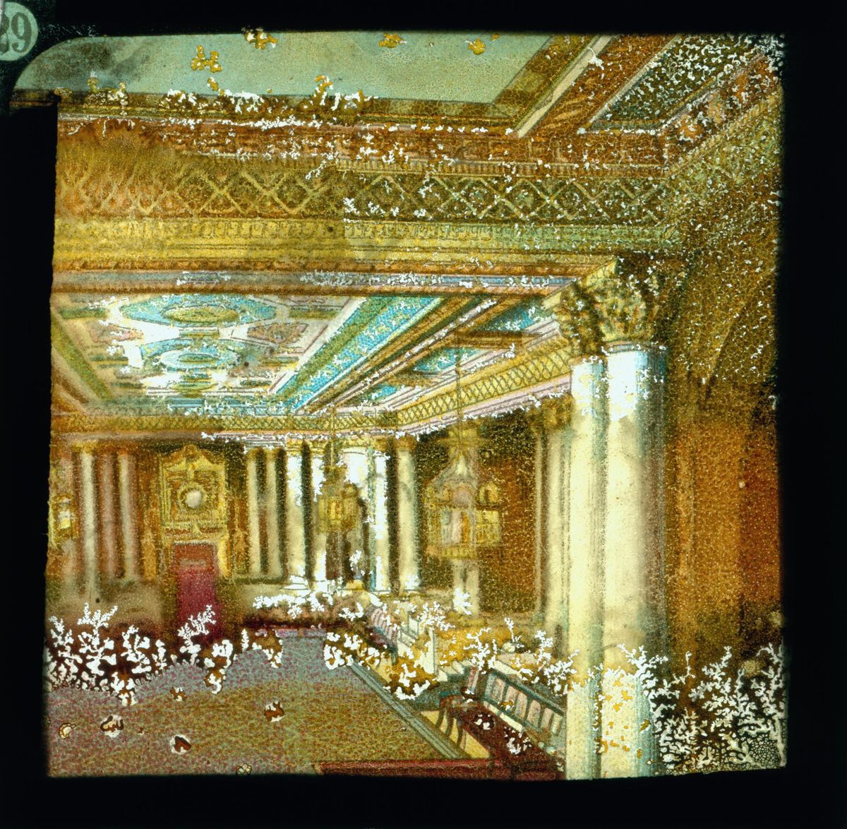 Illustration portraying interior of grand hall - AGSA Collection