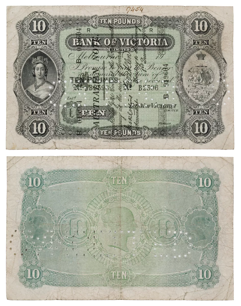 Superscribed Note. Commonwealth of Australia: Bank of Victoria ten ...