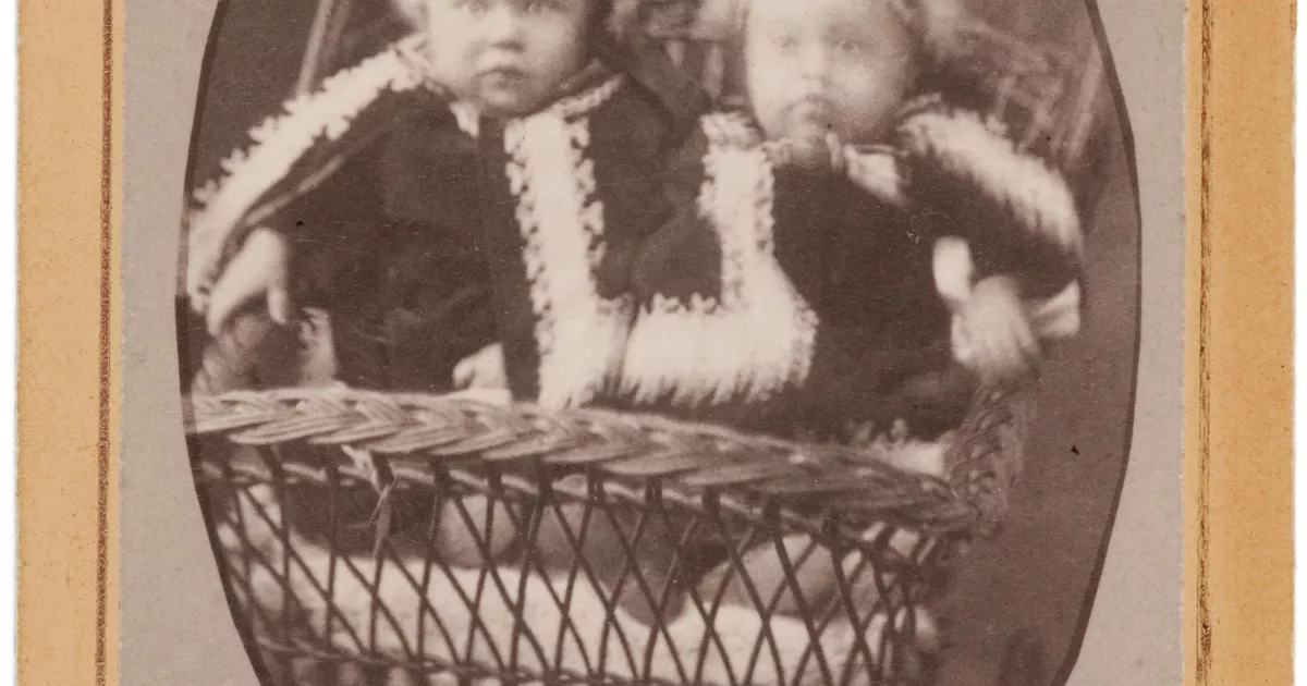 Portrait of two children in cane pram - AGSA Collection