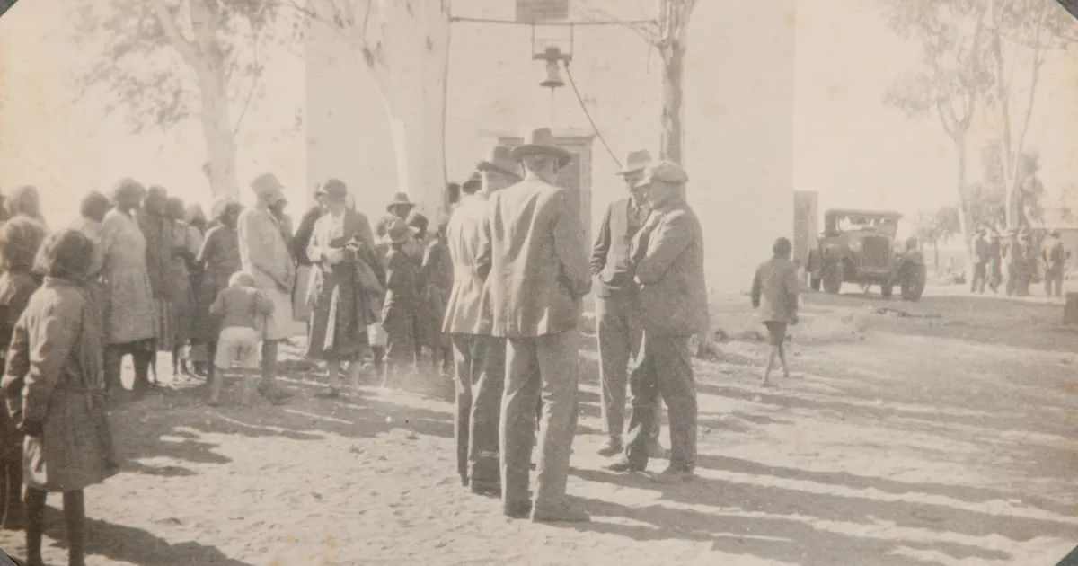 Congregation outside the chapel, Hermannsburg Mission - AGSA Collection