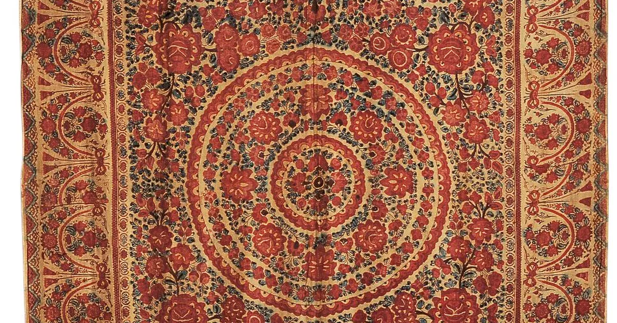 Ceremonial cloth and sacred heirloom (palampore), with floral wreath ...