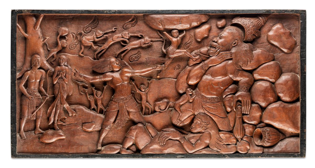 The death of Kumbhakarna (Kumbokarno gugur), from 'Ramayana' epic ...