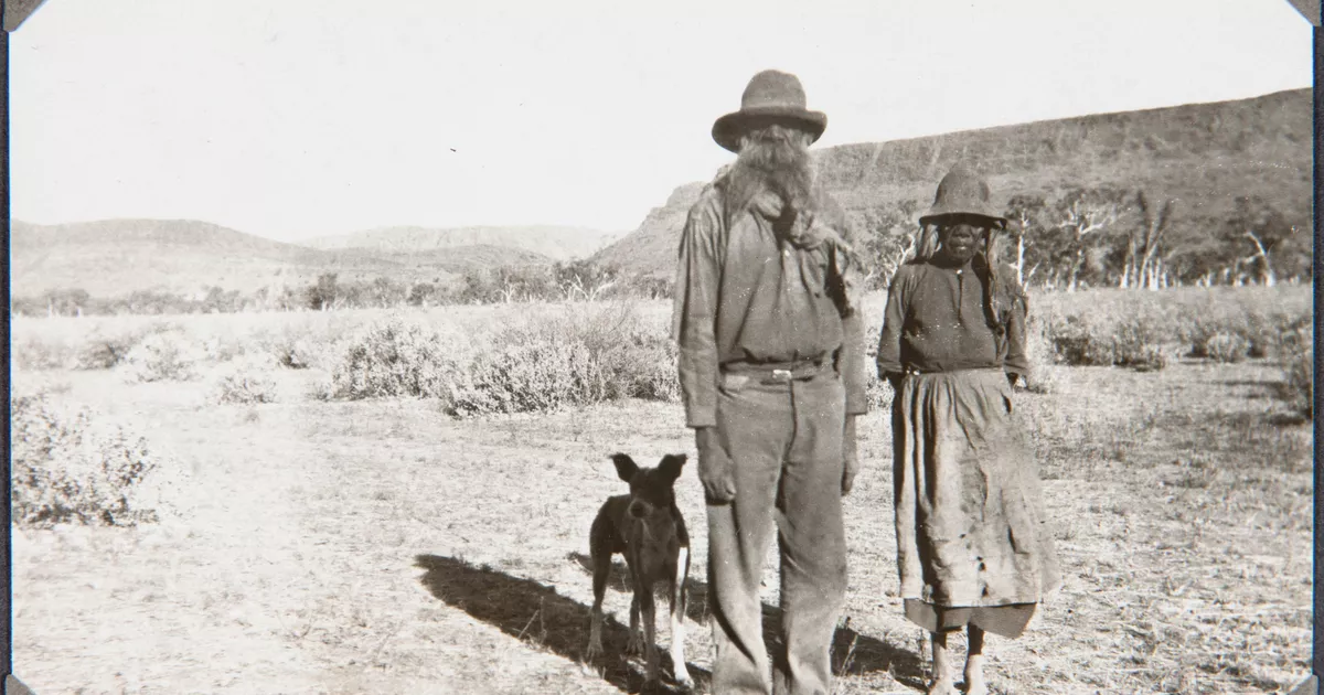 Arrernte man and woman with dog - AGSA Collection