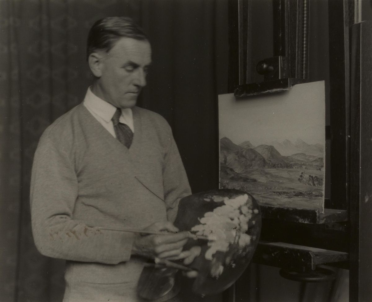 [Hans Heysen painting in his studio] - AGSA Collection