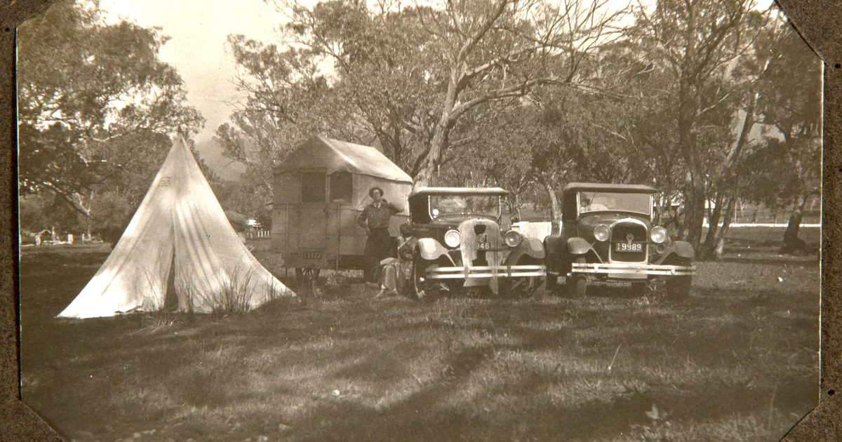 (Campsite with two cars and two figures) - AGSA Collection