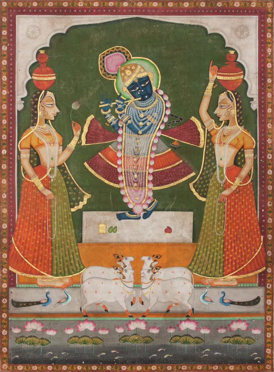 Sri Nath-ji with two cow maids - AGSA Collection