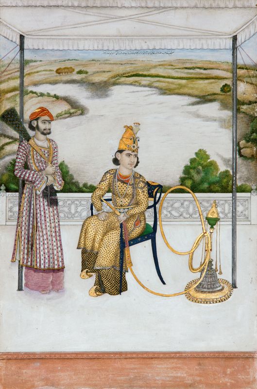 Prince Mirza Muhammad Salim Shah with huqqa pipe - AGSA Collection