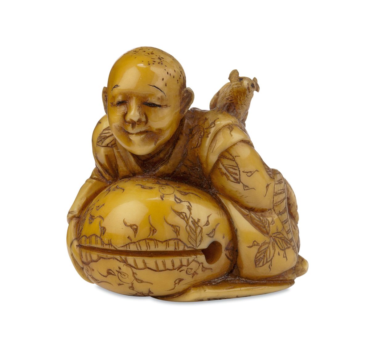 Netsuke, Monk with gong and rat - AGSA Collection