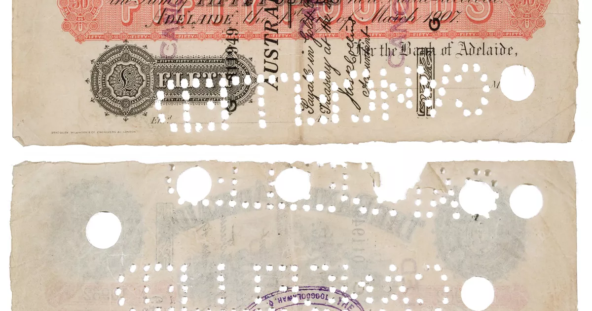 Superscribed Note. Commonwealth of Australia: Bank of Adelaide fifty ...