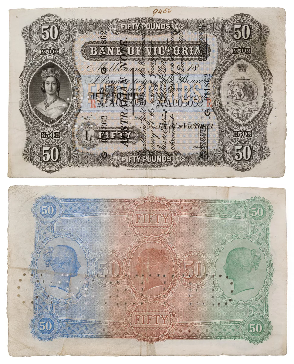 Superscribed Note. Commonwealth of Australia: Bank of Victoria fifty ...