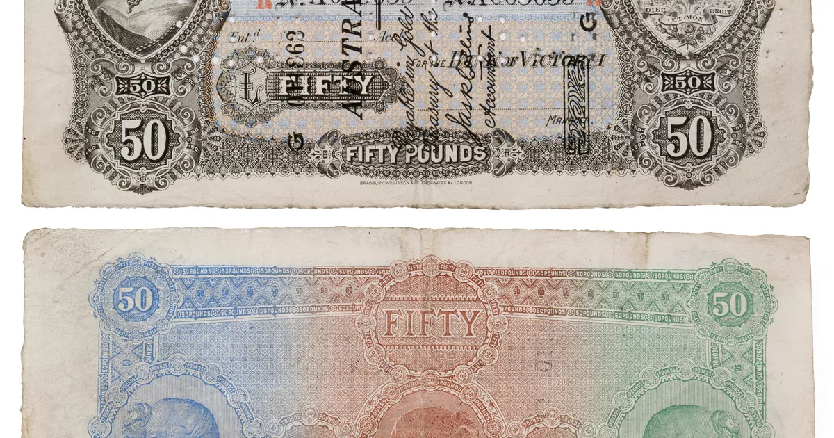 Superscribed Note. Commonwealth of Australia: Bank of Victoria fifty ...