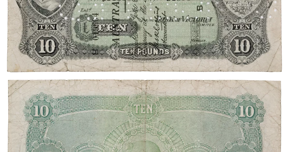 Superscribed Note. Commonwealth of Australia: Bank of Victoria ten ...