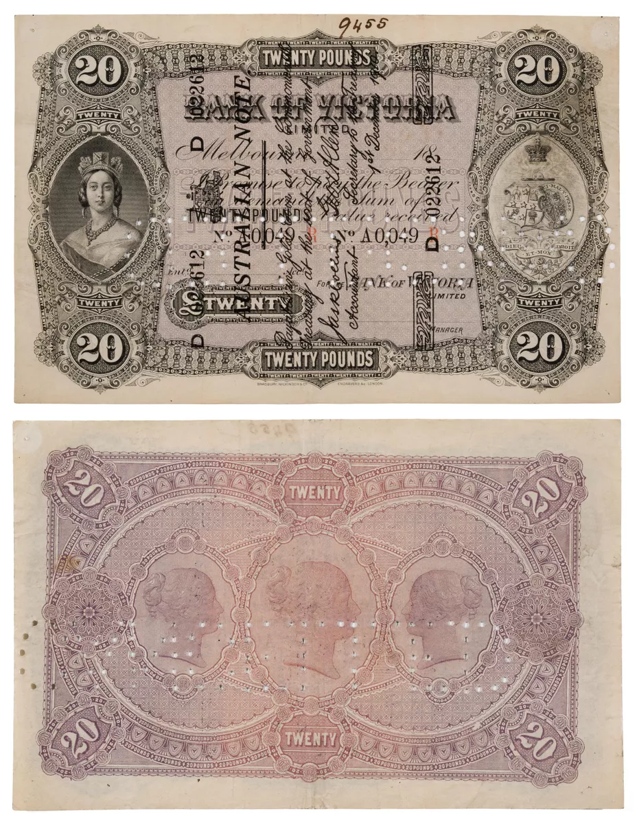 Superscribed Note. Commonwealth of Australia: Bank of Victoria twenty ...